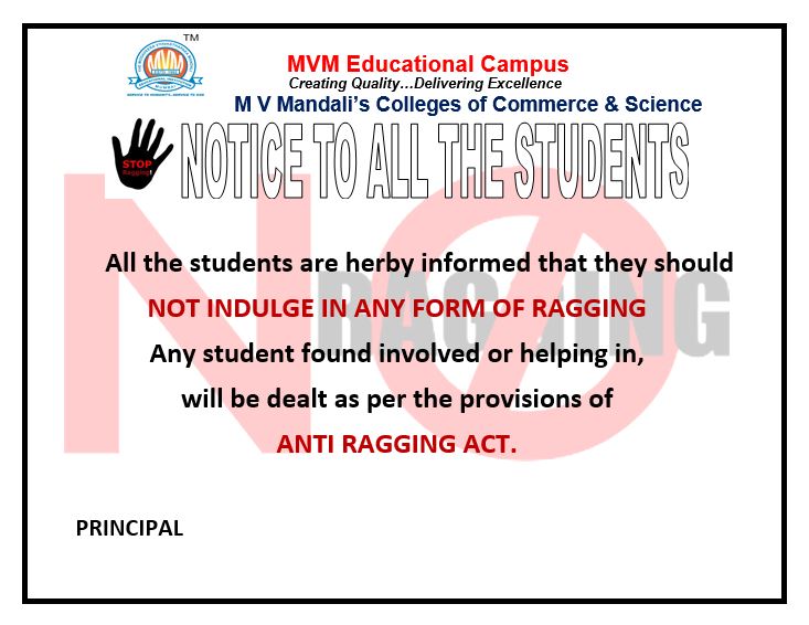 Anti Ragging Cell – M V Mandali's Colleges of Commerce & Science
